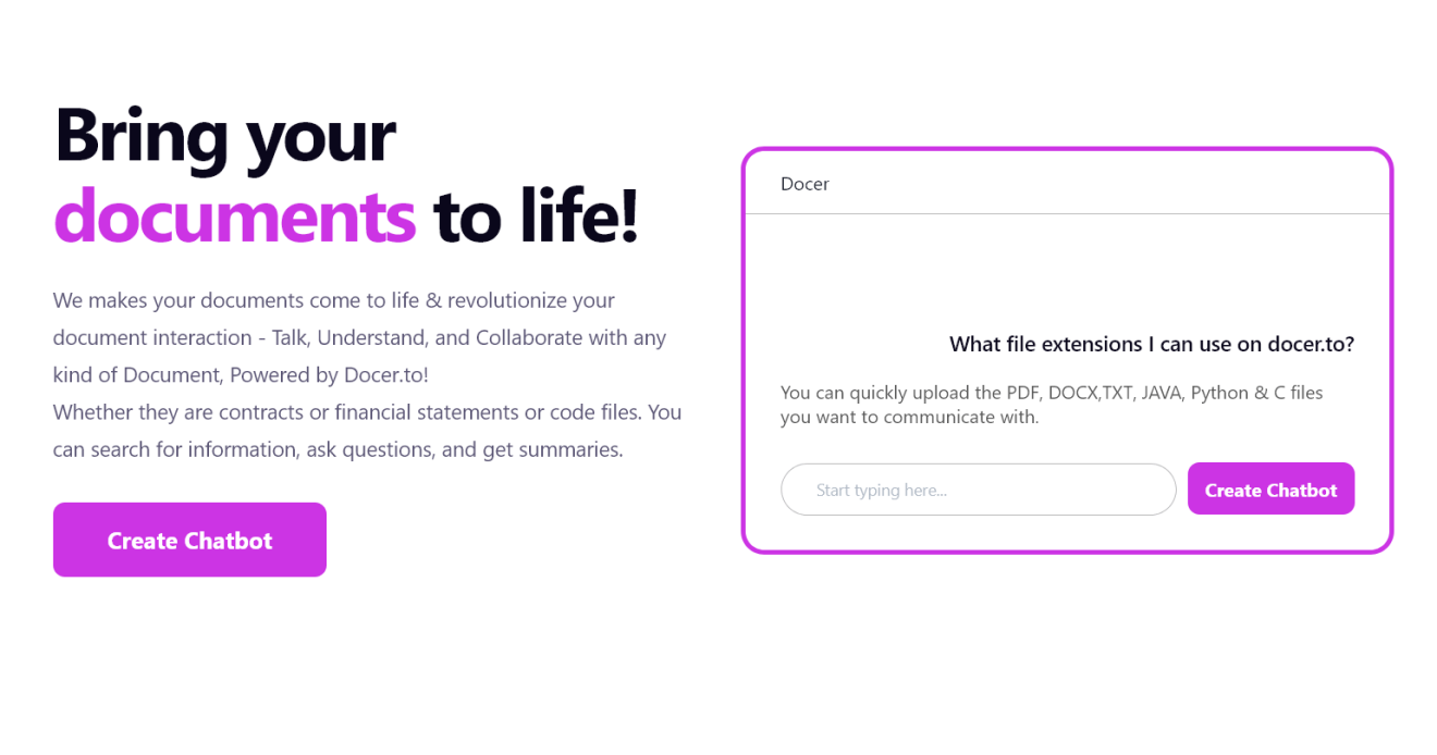 Docer - AI Chatbot for Your Documents - Easy With AI