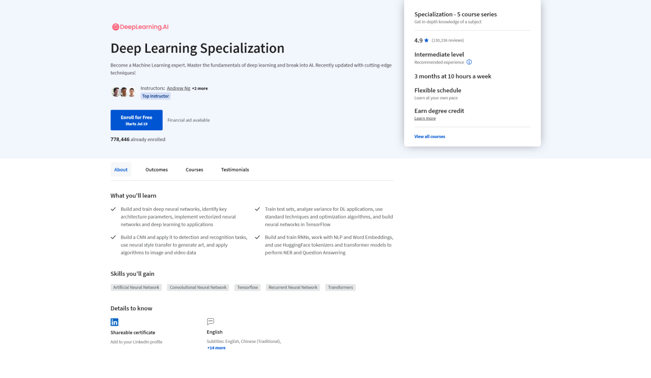 Deep Learning Specialization by DeepLearning.AI - Easy With AI Deep Learning Specialization by DeepLearning.AI - Easy With AI