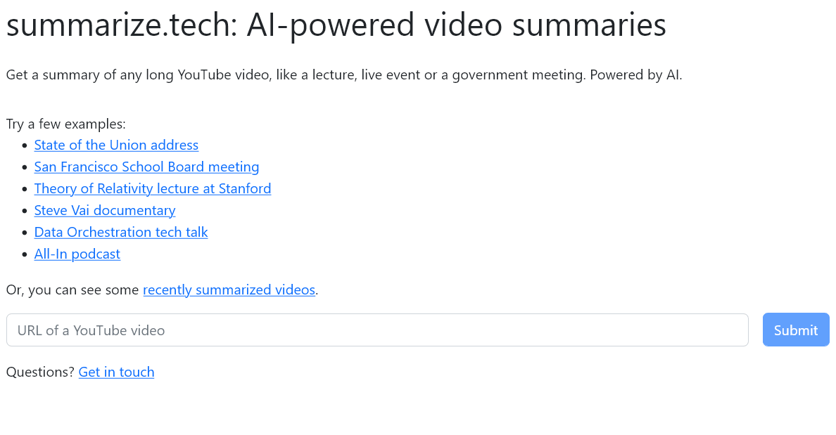 summarize.tech - YouTube Video Summaries - Easy With AI summarize.tech - YouTube Video Summaries - Easy With AI