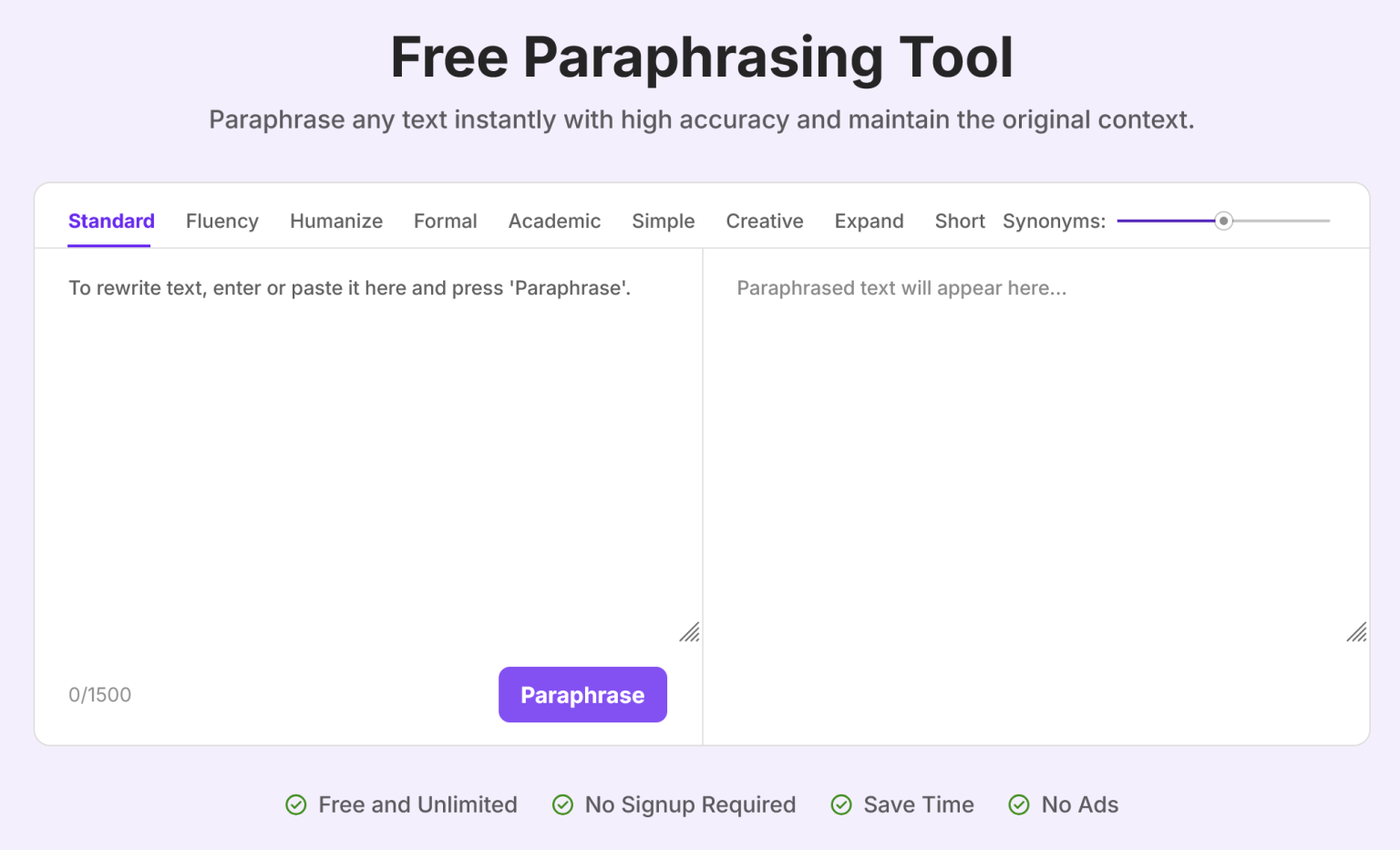 Free Paraphrasing Tool - Toolsmart - Easy With AI